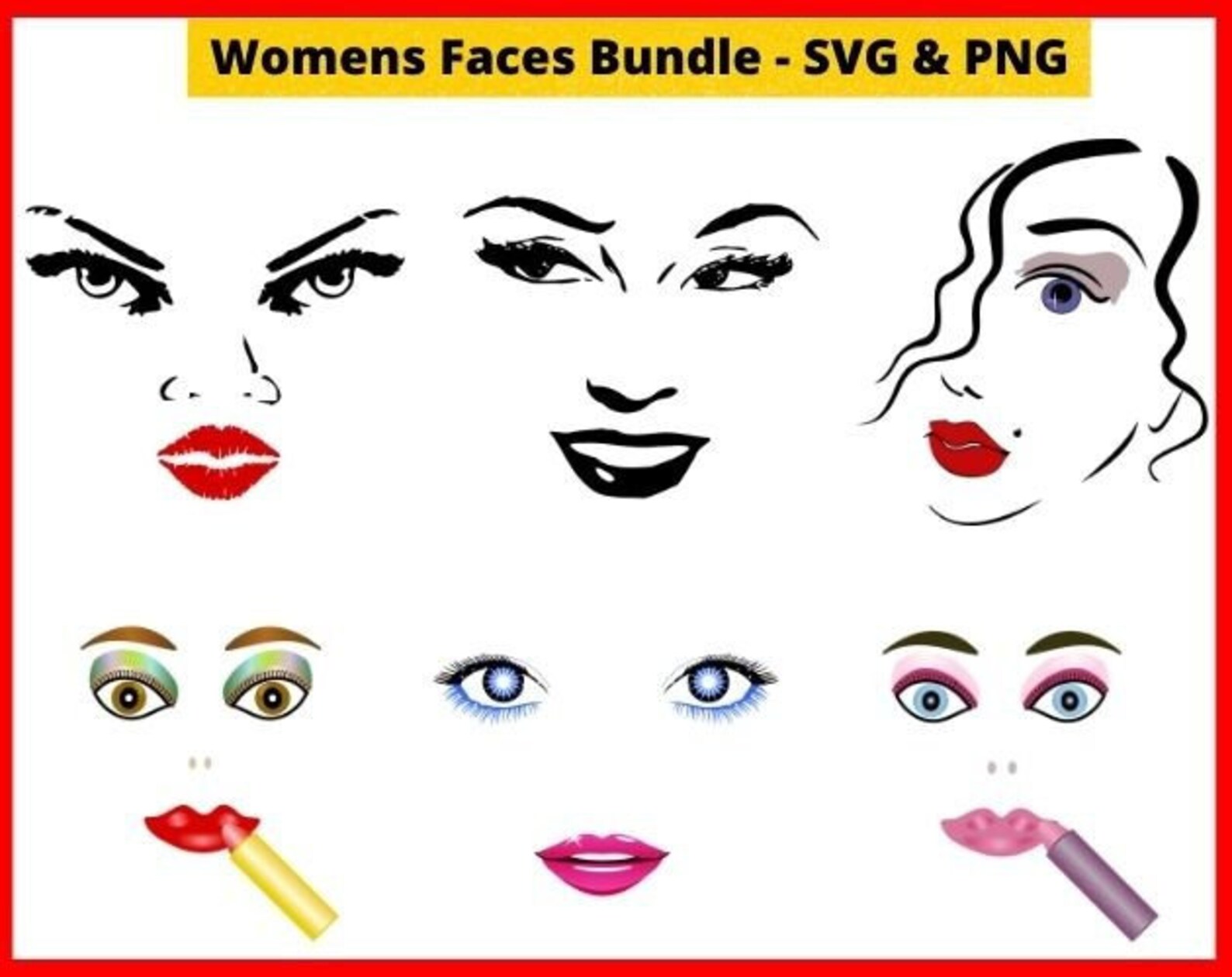 Women Face Svg Makeup SVG Lips SVG Lashes SVG Eyelash Svg - Etsy
