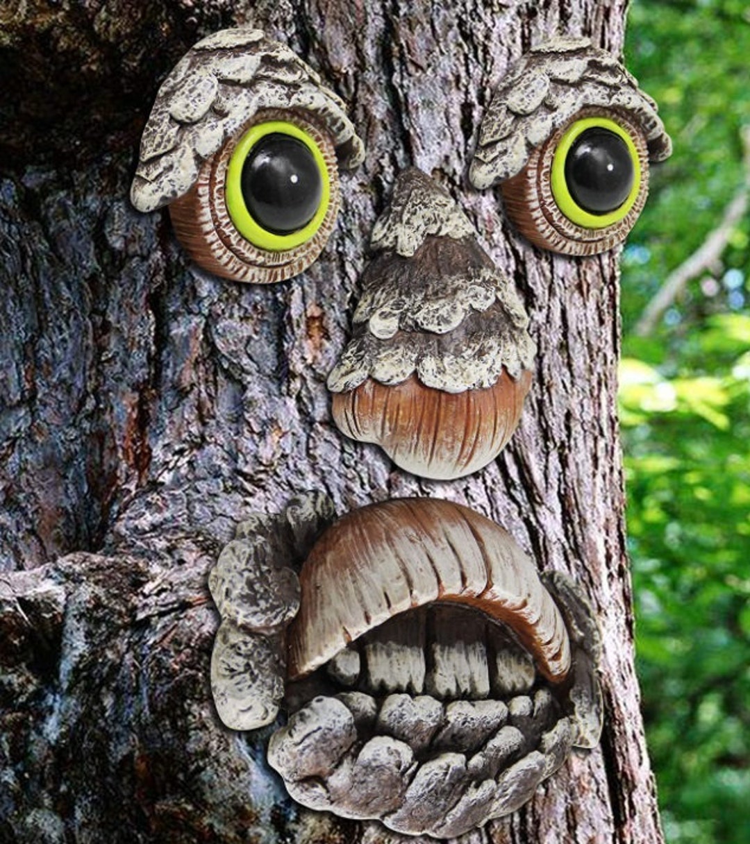 Tree Sculpture, Tree Art, Face Art, Glow in Dark Eyes Fun Back Yard Art ...