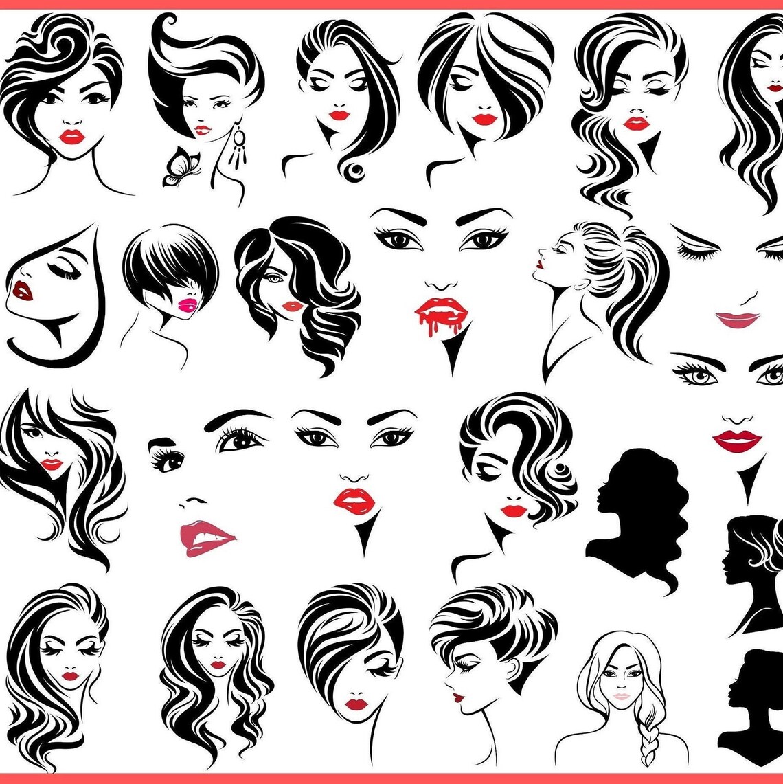 Femme SVG Fille Svg Lèvres SVG Cils SVG Cils Svg Tête Svg Face - Etsy ...