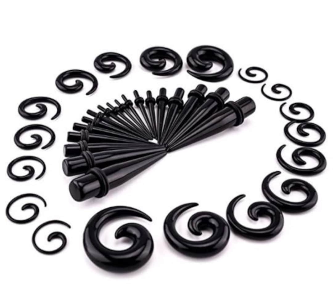 Black Ear Gauging Kit Spiral Tapers Gauge With Plugs Spiral Ear ...