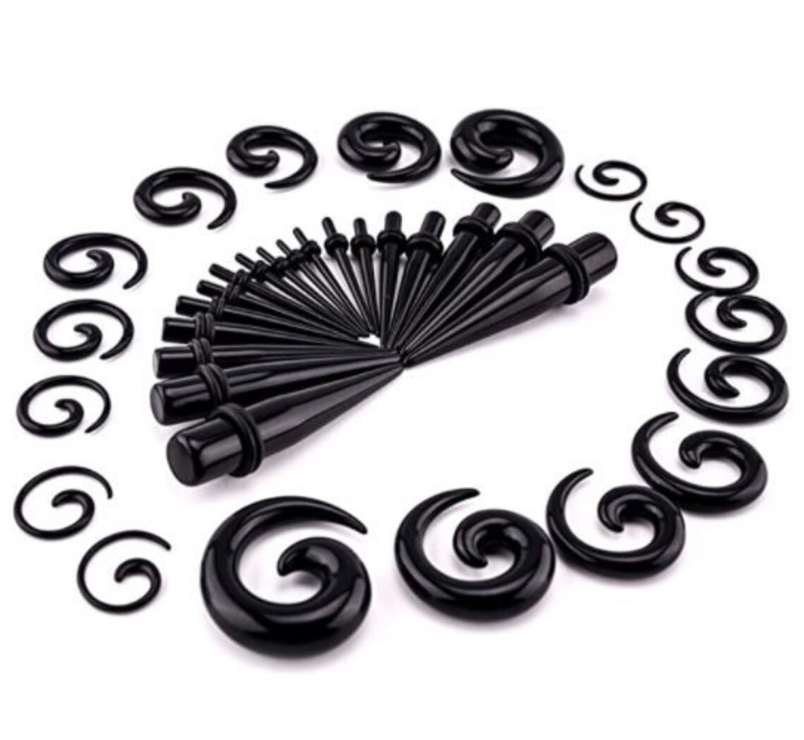 Black Ear Gauging Kit Spiral Tapers Gauge With Plugs Spiral | Etsy