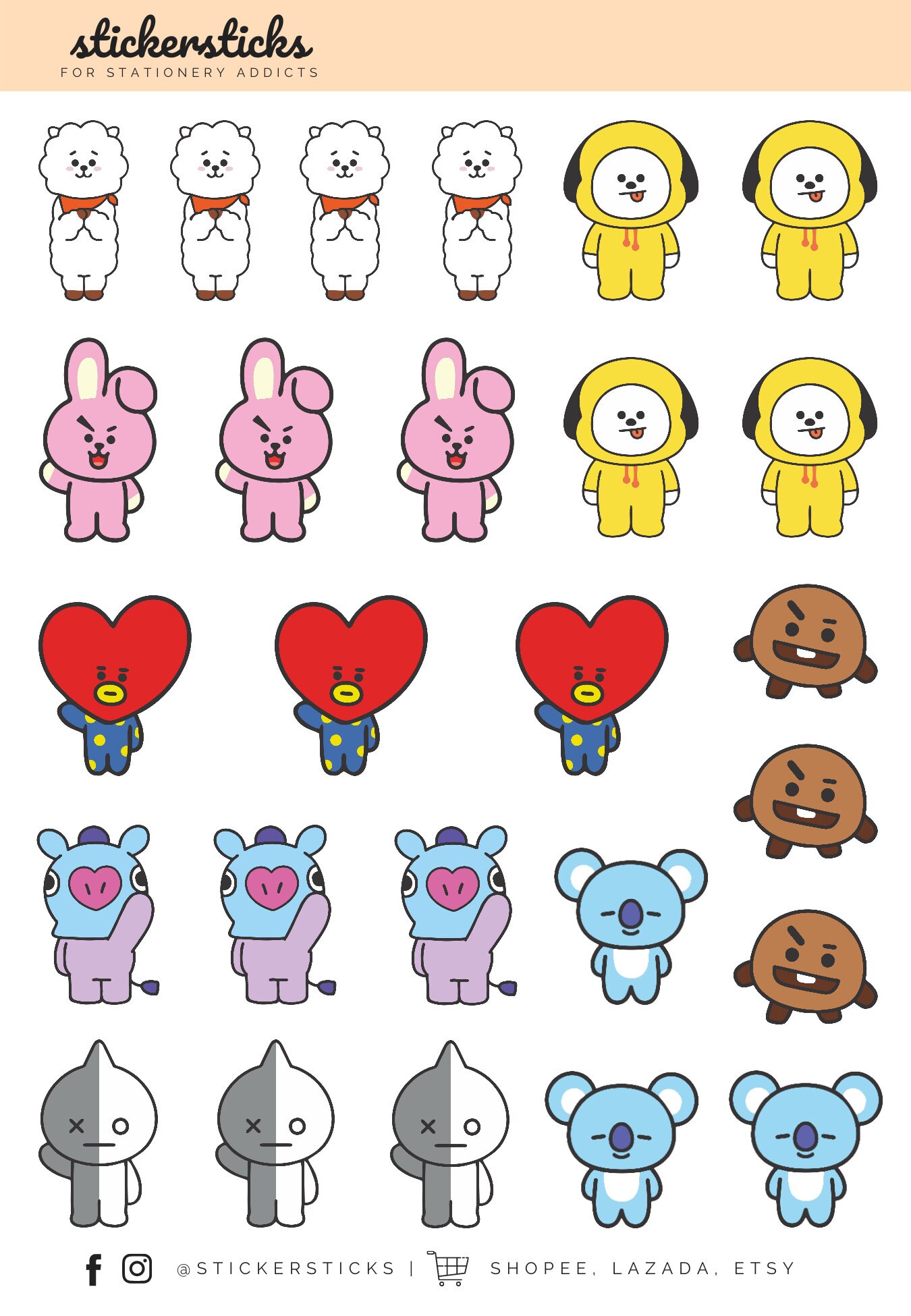 Stickersticks BT21 Planner Sticker Sheet Bundle for Bullet | Etsy