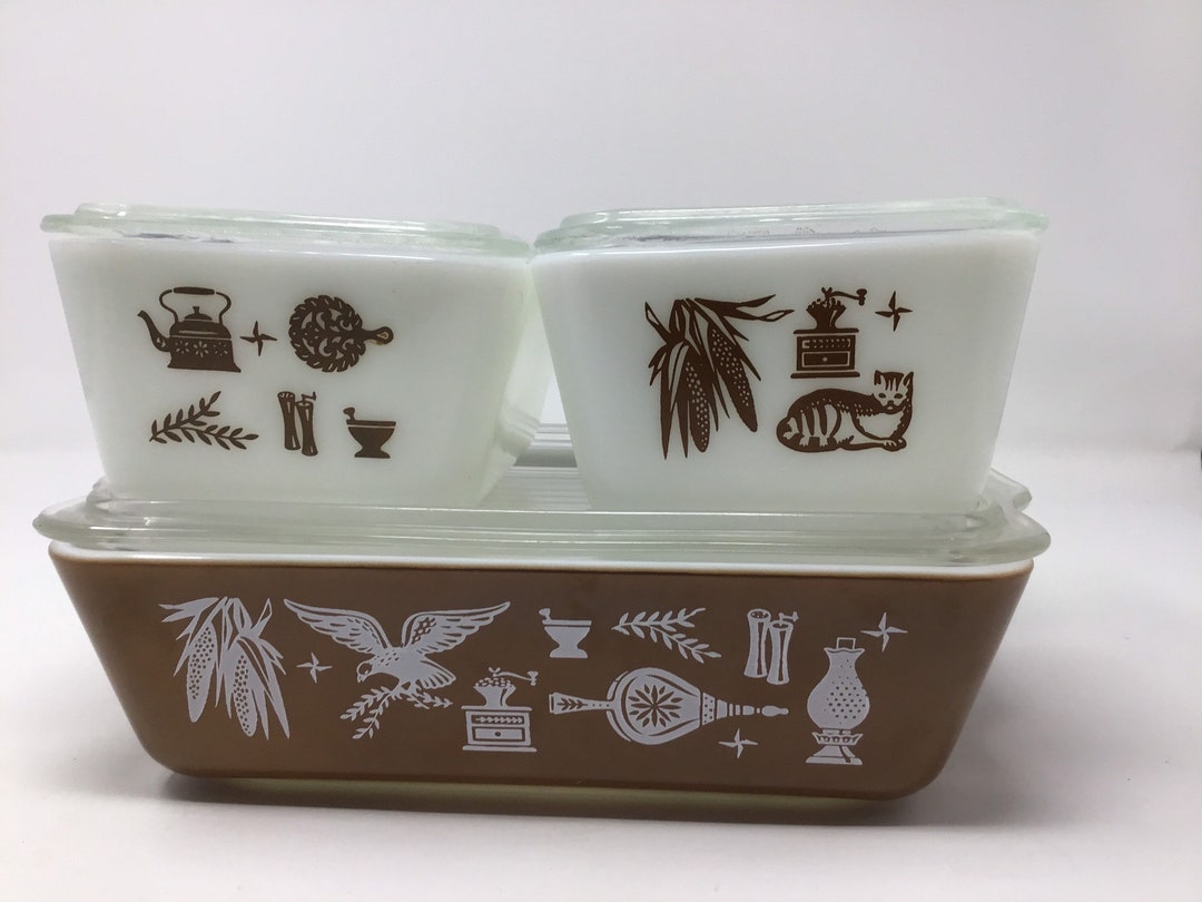 Vintage 1962 Pyrex Early American Pattern Set of Four Refrigerator ...