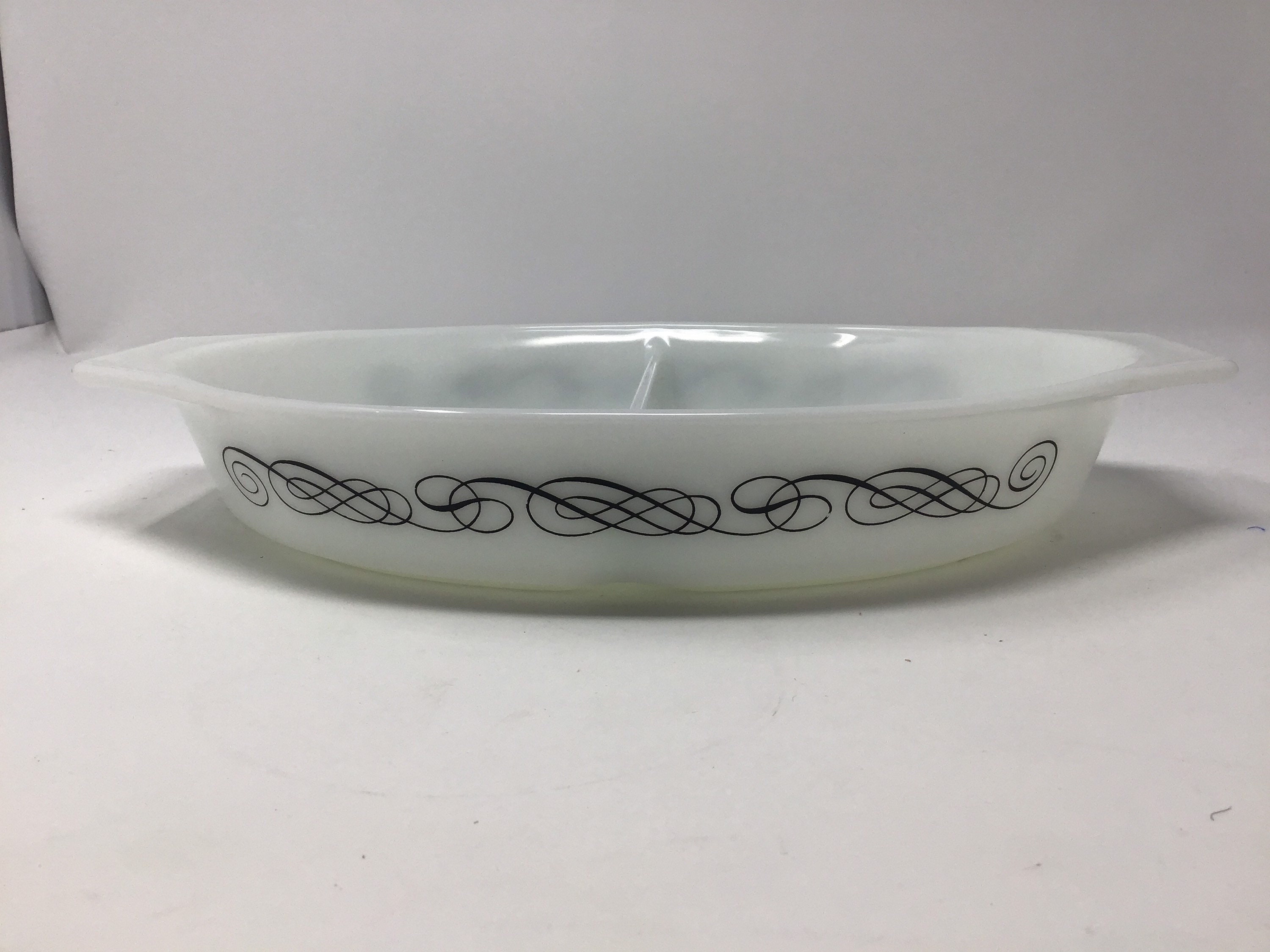 Vintage Pyrex White with Black Scroll Pattern Separated | Etsy
