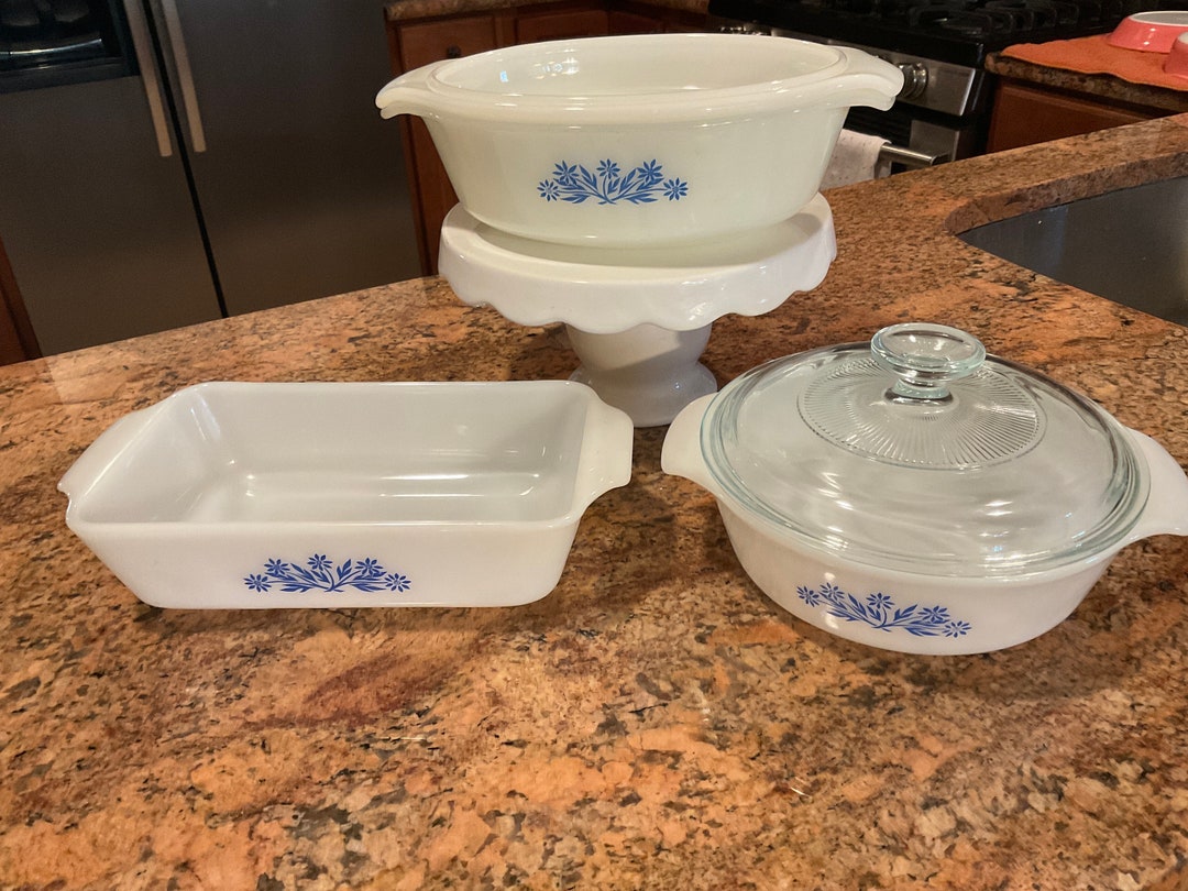 Vintage 1950s Fire King Milk Glass Blue Cornflower Pattern Set - Etsy