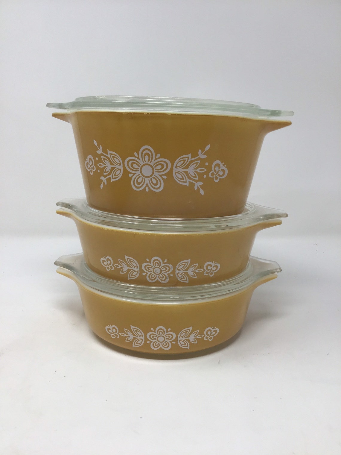 Vintage Pyrex Butterfly Gold Pattern Set of Three Small - Etsy