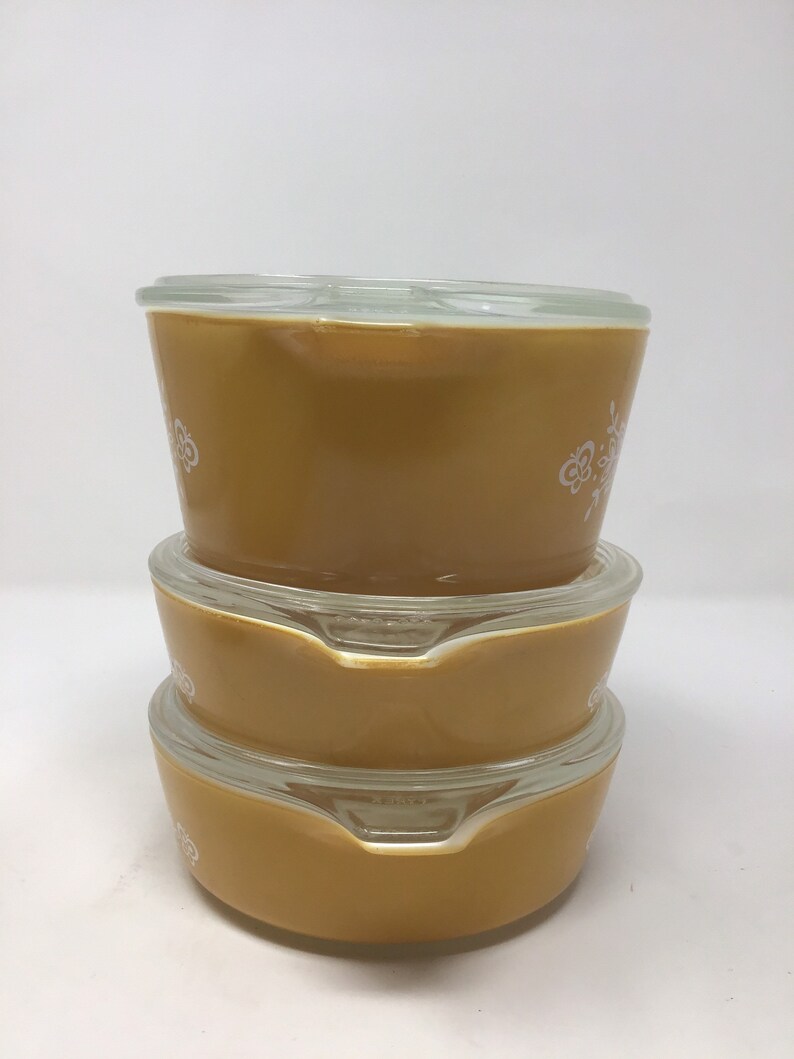 Vintage Pyrex Butterfly Gold Pattern Set of Three Small - Etsy