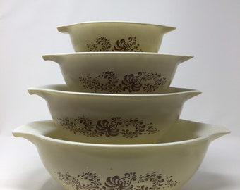 Vintage Pyrex Spring Blossom Pattern Cinderella Mixing Bowls 444, 443 ...