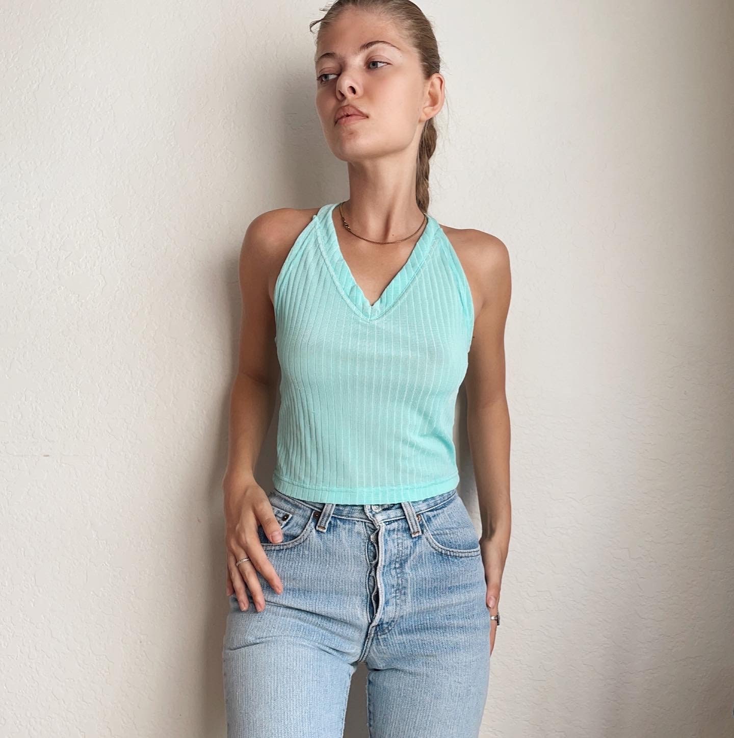 Vintage Aqua Versace Top - Etsy