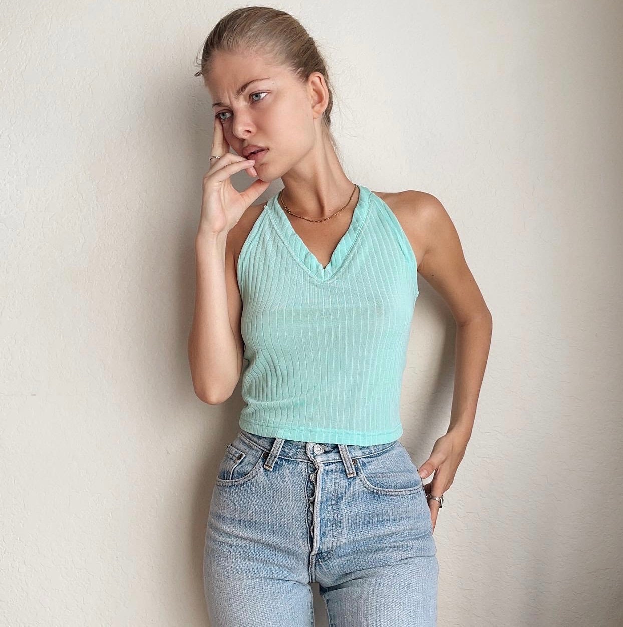 Vintage Aqua Versace Top - Etsy