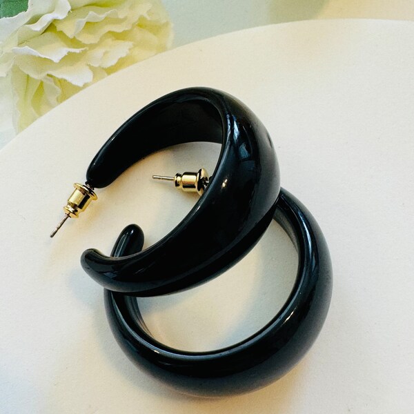 Black Hoop Earrings - Etsy