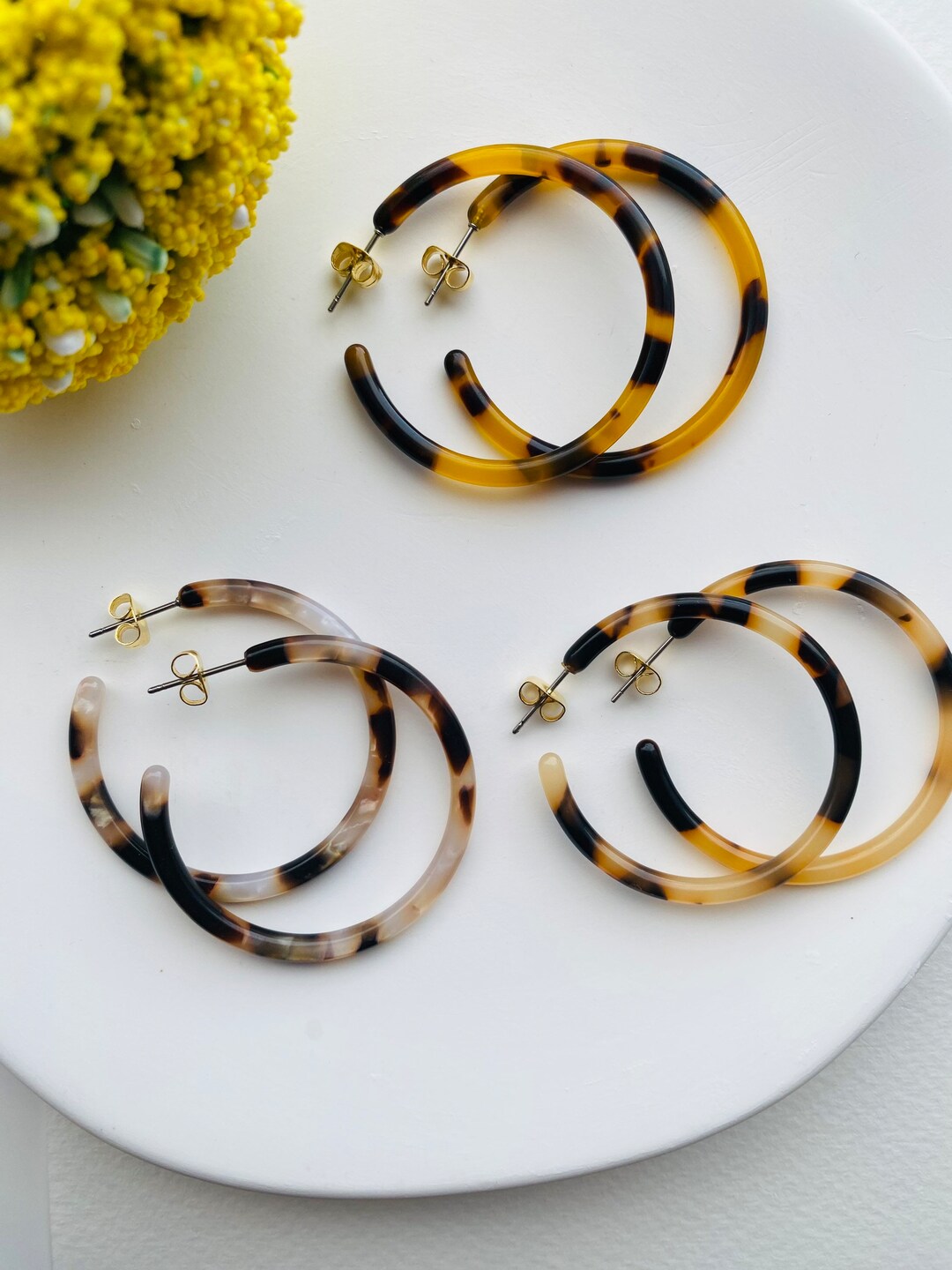4cm Chunky Hoop Earrings, Tortoise Shell Hoop Earrings, Acetate Hoop Earrings, Resin Hoop ...