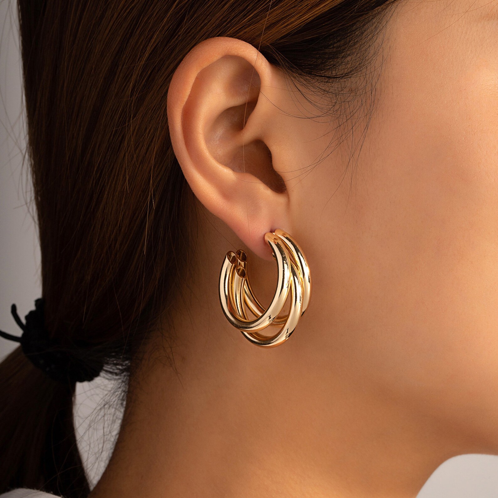 Gold Triple Hoop Earrings Statement Hoop Earrings Three | Etsy UK