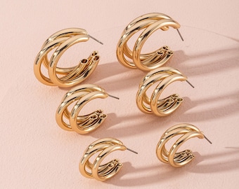 Triple Hoop Earrings | Etsy