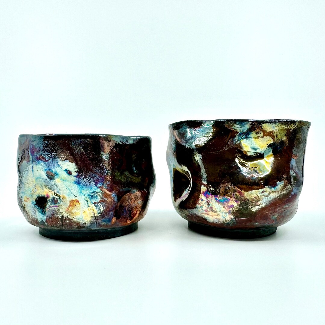 Crimson Ore Raku Pot Set, Wheel Thrown and Raku Fired Ceramic Pots With ...