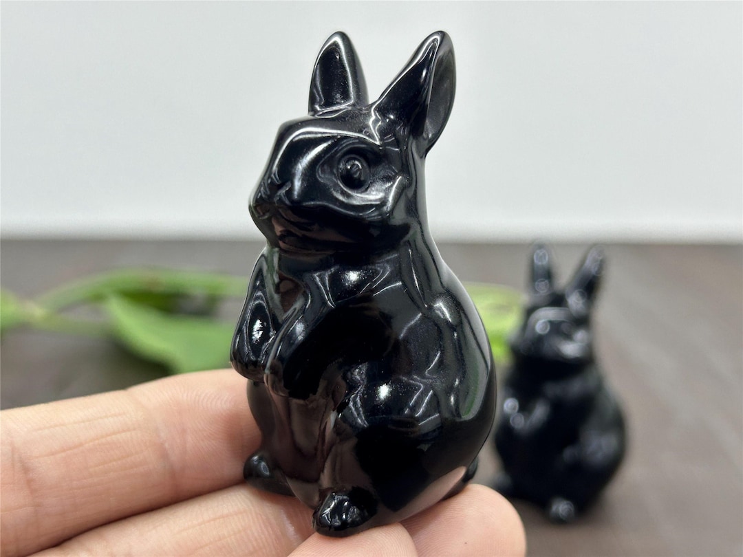 2.4" Natural Obsidian Carved Rabbit，hand Carved Rabbit,crystal Rabbit ...