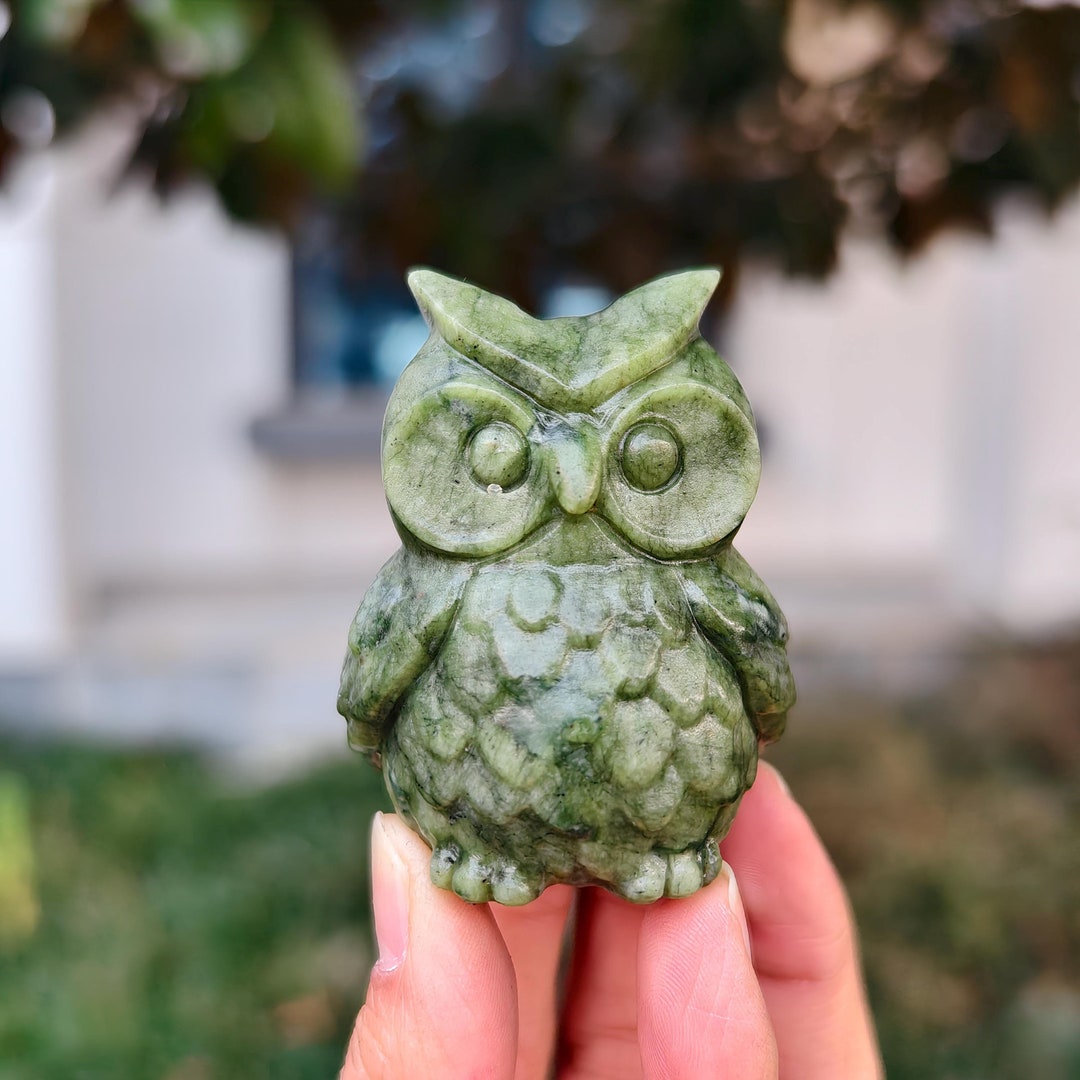 2" Natural Jade Carved Owl，quartz Crystal Owl Skull，crystal Owl，jade ...