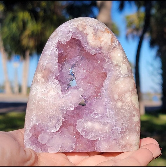 Pink Amethyst Purple Druzy Half Moon Crystal Home Décor Home & Living ...