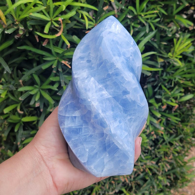 Blue Calcite Flame Large Crystal – Polished Blue Calcite Standing Stone ...