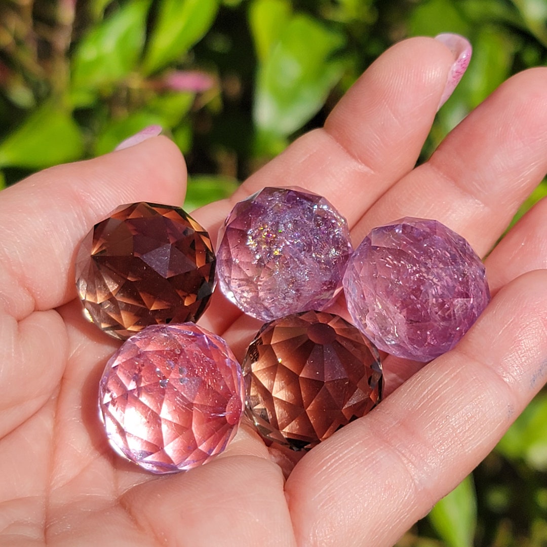 Crystal Spheres Amethyst Smoky Quartz Polydodecahedron Faceted Sphere ...