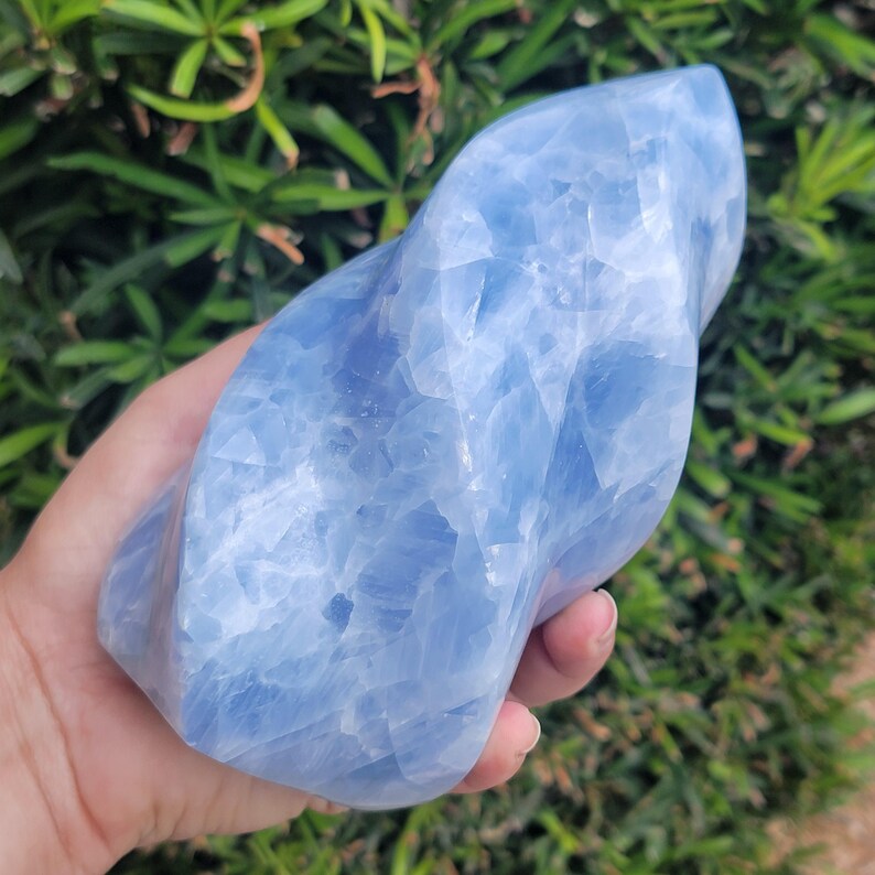 Blue Calcite Flame Large Crystal – Polished Blue Calcite Standing Stone ...