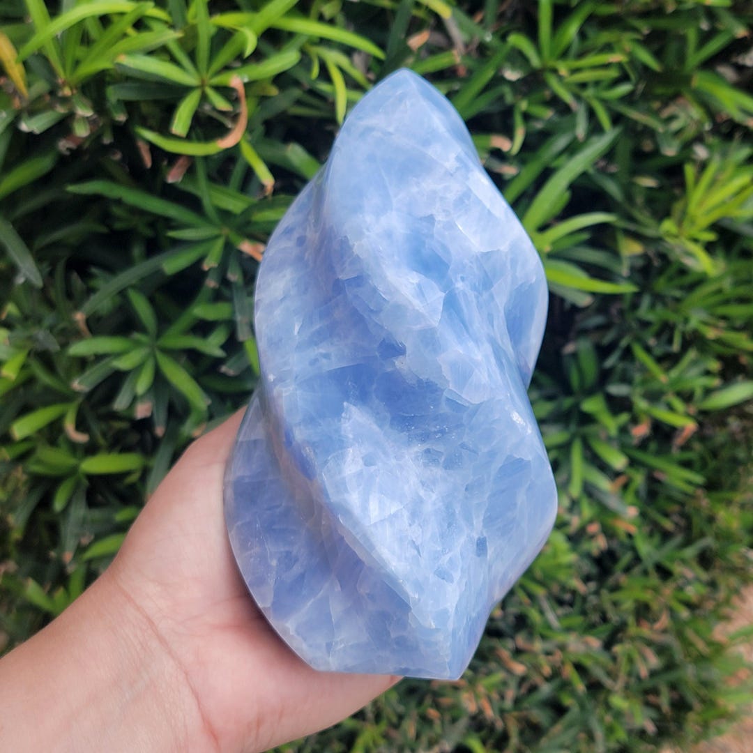 Blue Calcite Flame Large Crystal – Polished Blue Calcite Standing Stone ...