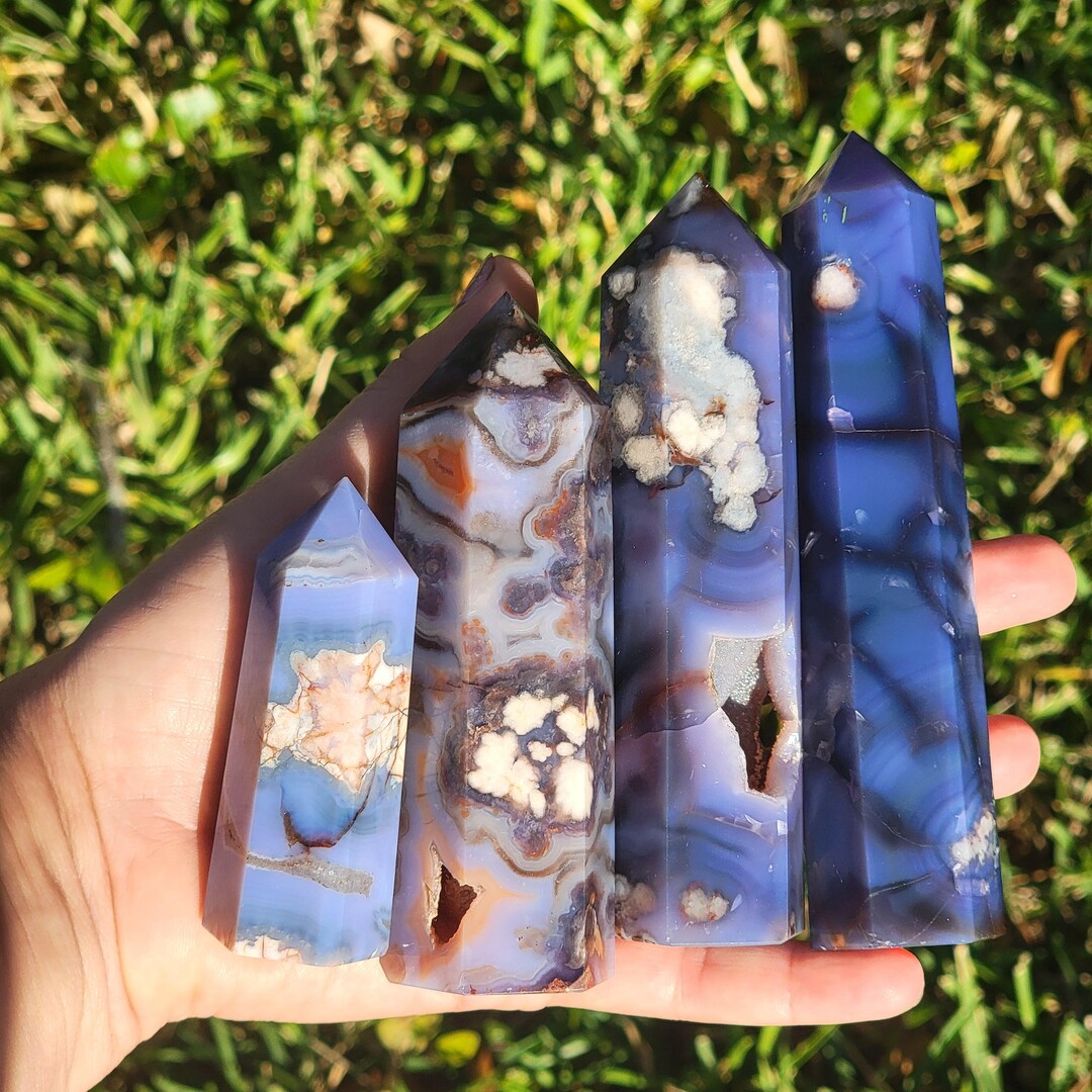 Metaphysical Crystals Blue Flower Agate Tower Crystal Kristalle Gift ...