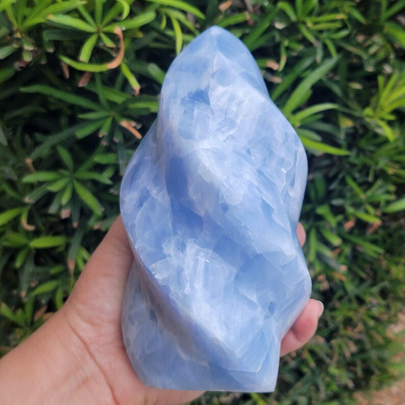 Blue Calcite Flame Large Crystal – Polished Blue Calcite Standing Stone ...
