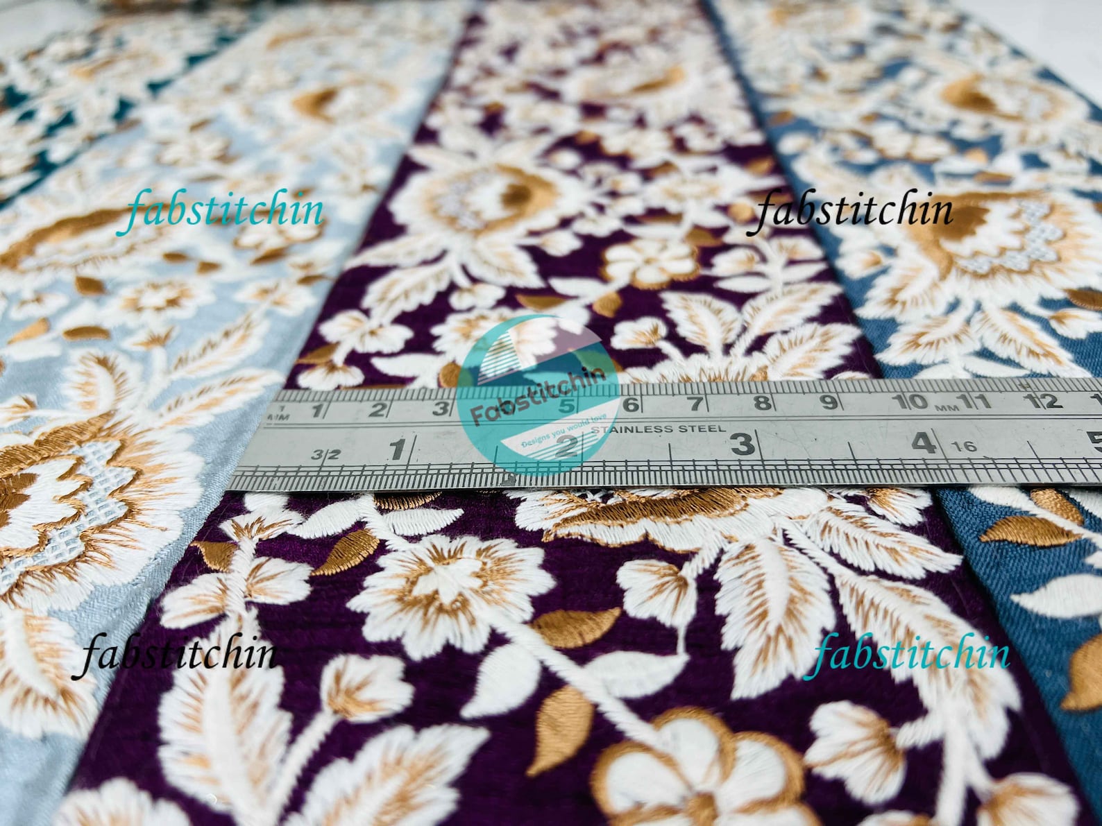 Sari Fabric Trim, Brown & White Color Thread Embroidered Saree Border ...