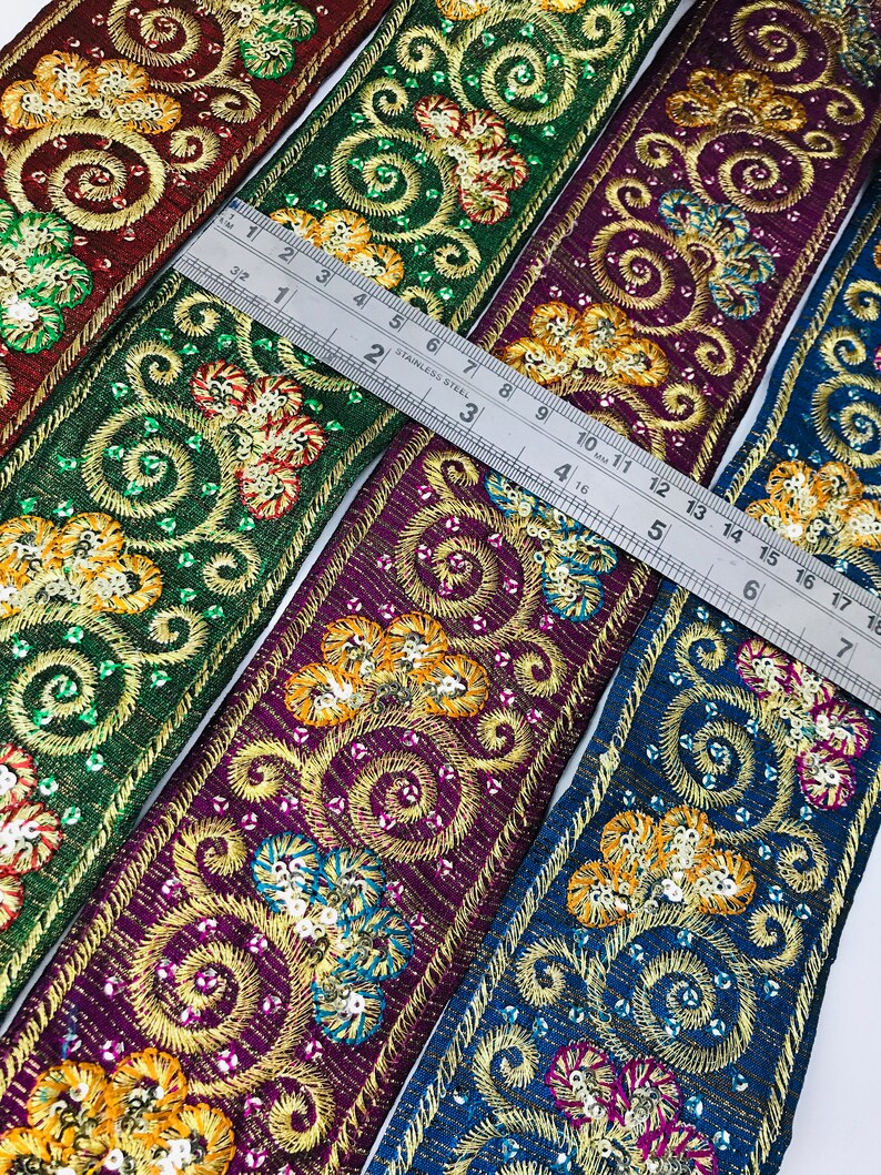 Floral Embroidered Jacquard Silk Fabric Border, Ribbons, Laces, Trims ...