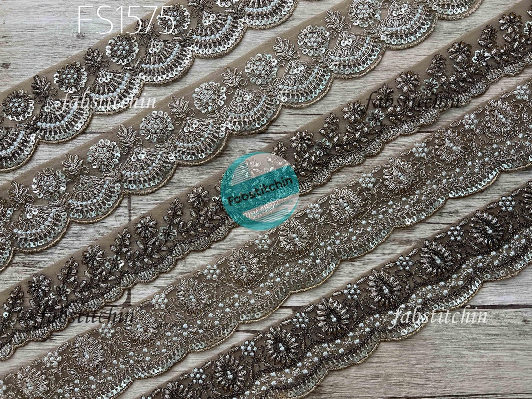 Golden Sequence Trim Embroidered Saree Lace Zardozi Borders Ribbon for ...