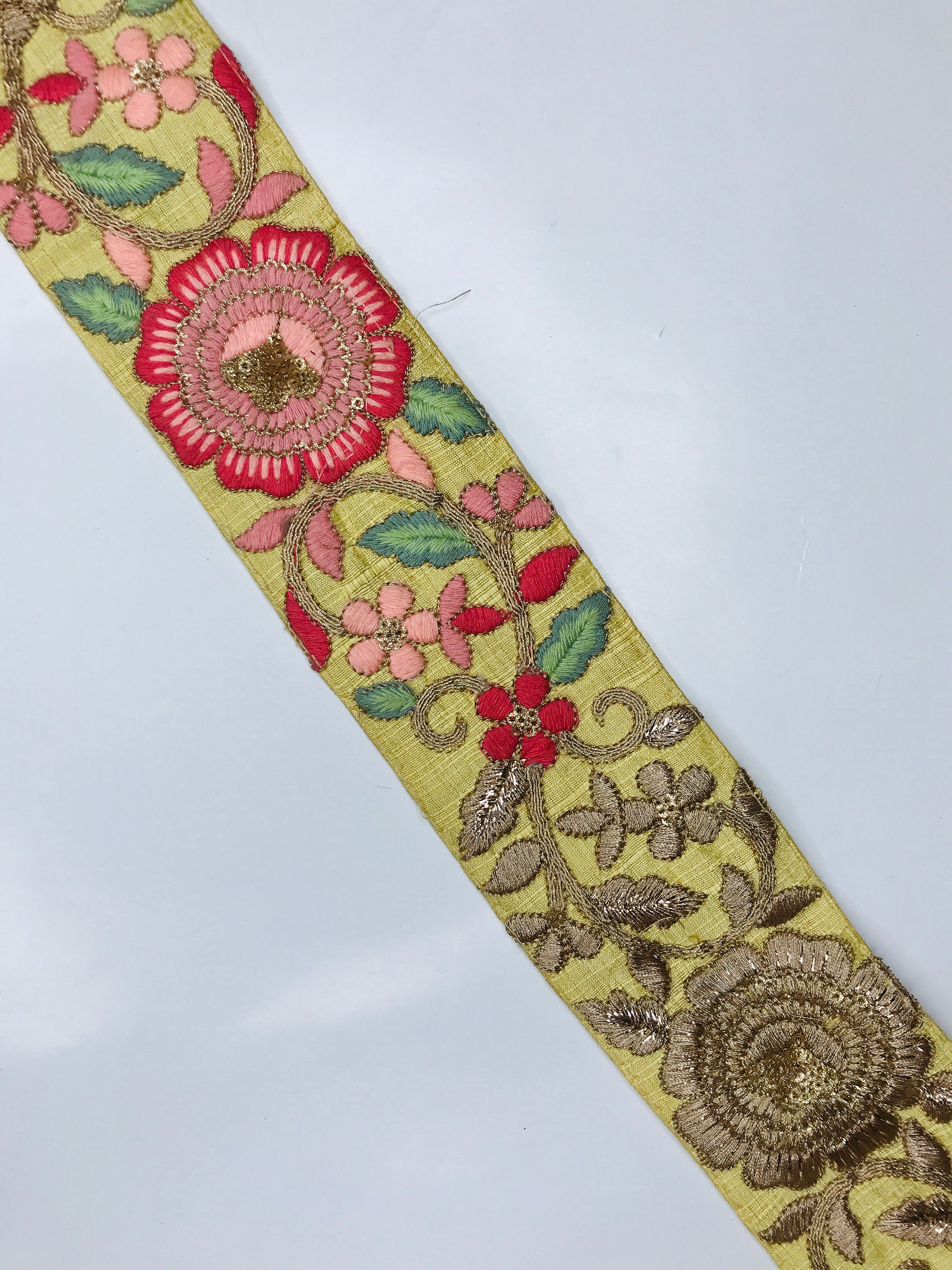 Floral Embroidery, Embroidered Sari Fabric Trim-silk Ribbon-saree ...