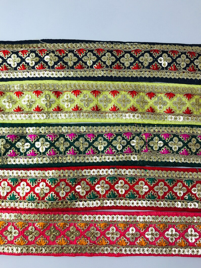 Golden Floral Indian Embroidered Border Crafting Sewing Decorative ...