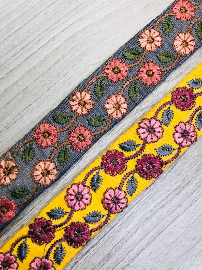 Beautiful Floral Embroidered Ribbon Beige Organza Fabric | Etsy