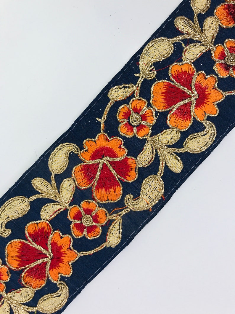 Beautiful Floral Embroidered Sari Fabric Trim-silk Ribbon-saree Border ...