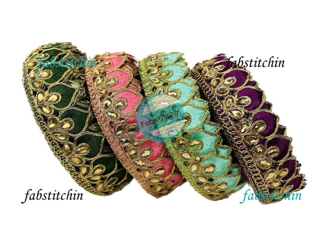 Sari Fabric Trim-multi Colour Embroidered Trim Ribbon Golden & Shiny ...