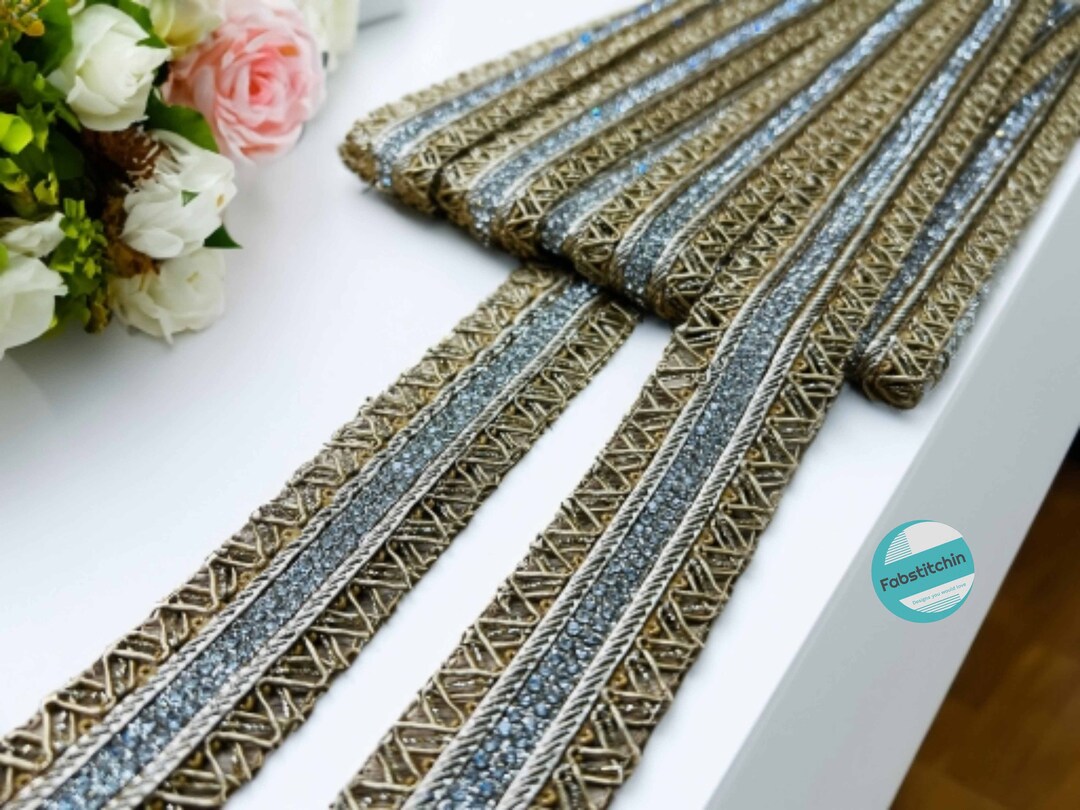 Golden Shiny Metallics Threads Rhinestone Trim Thin Crystal Trim Border ...