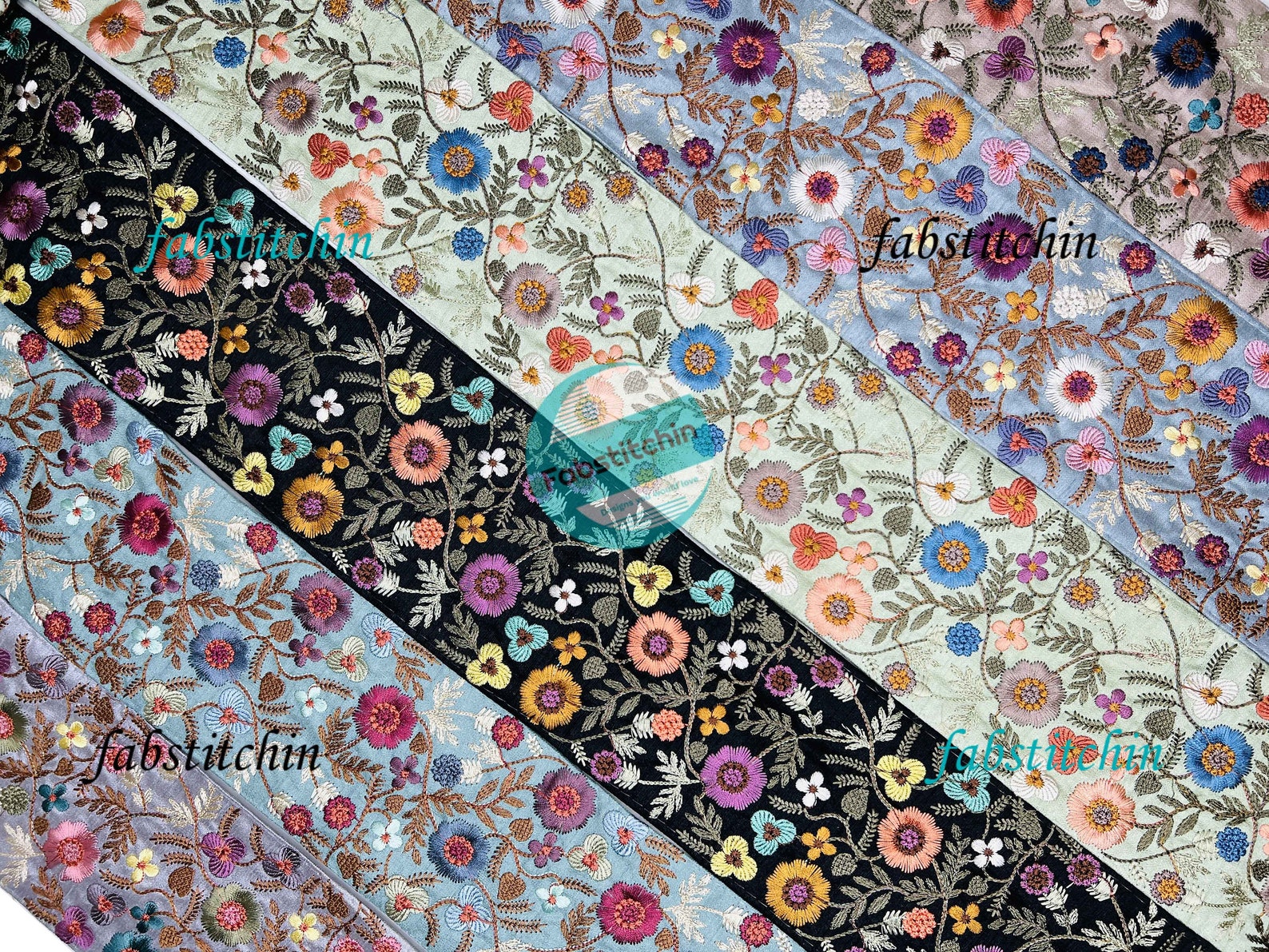 Multi Color Embroidered Sari Fabric Trim-silk Ribbon-saree Border ...