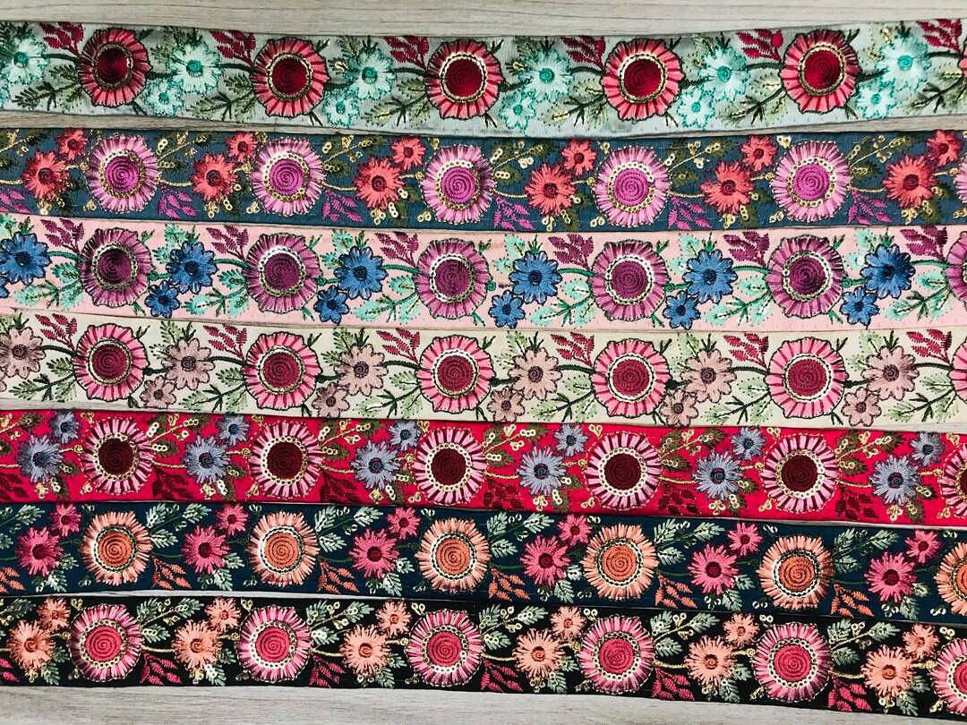 Floral Paisley Indian Embroidered Border Crafting Sewing Decorative ...