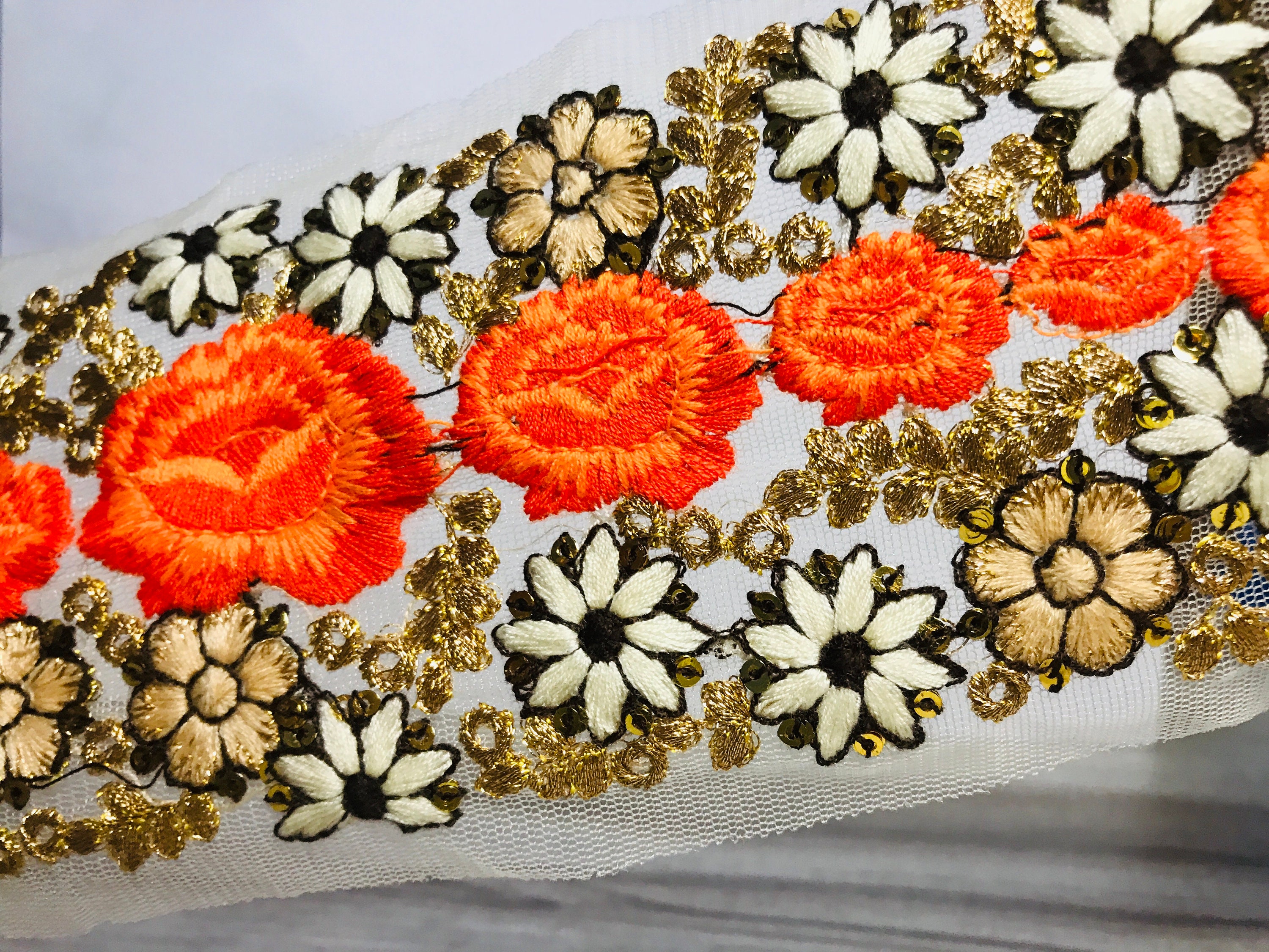 Floral Decorative Multi Color Trim Embroidered Sari Border - Etsy UK