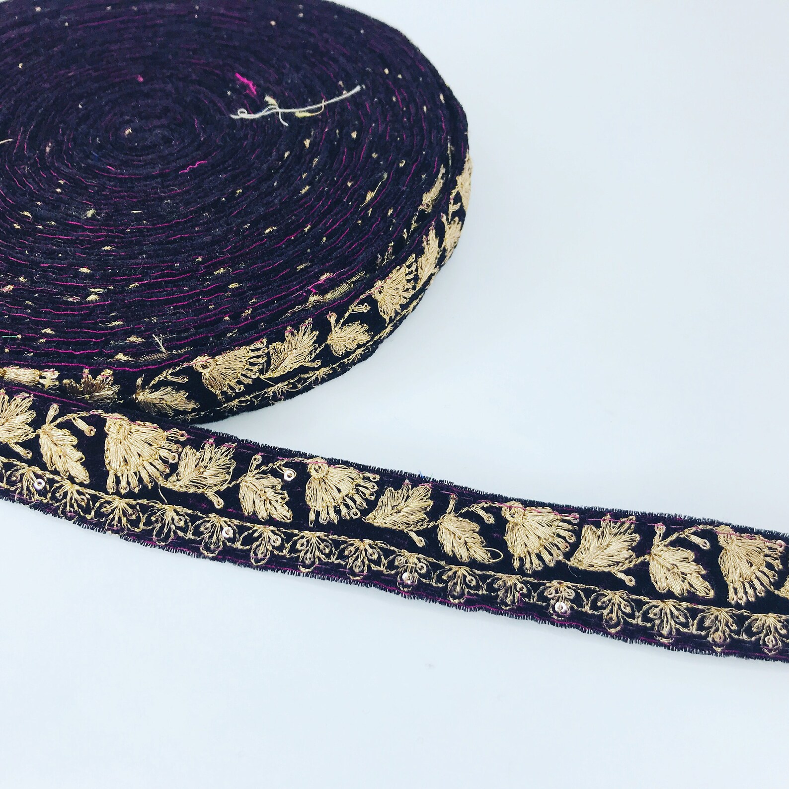 Beautiful Floral Embroidered Velvet Fabric Border Ribbons | Etsy