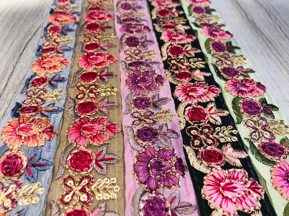 Beautiful Floral Design Trims Embroidered Saree Ribbon | Etsy