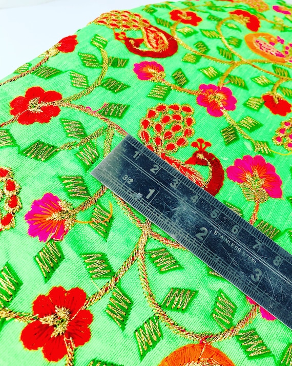 Half Yard Peacock Embroidered Silk Fabric Indian Lehenga Dupatta Fabric ...