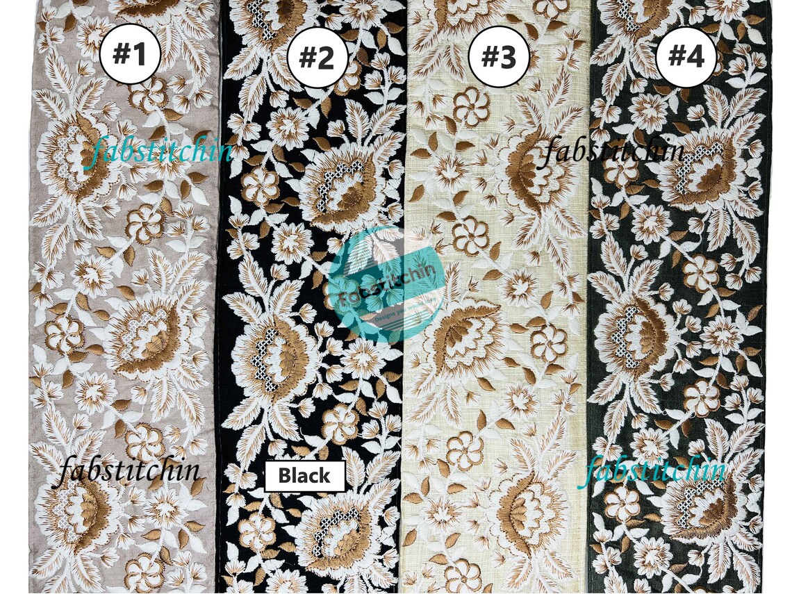 Sari Fabric Trim, Brown & White Color Thread Embroidered Saree Border ...