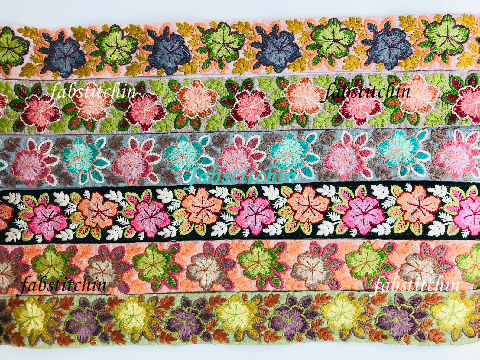 Floral Embroidered Trim by the Yard Sari Embellishment Floral | Etsy