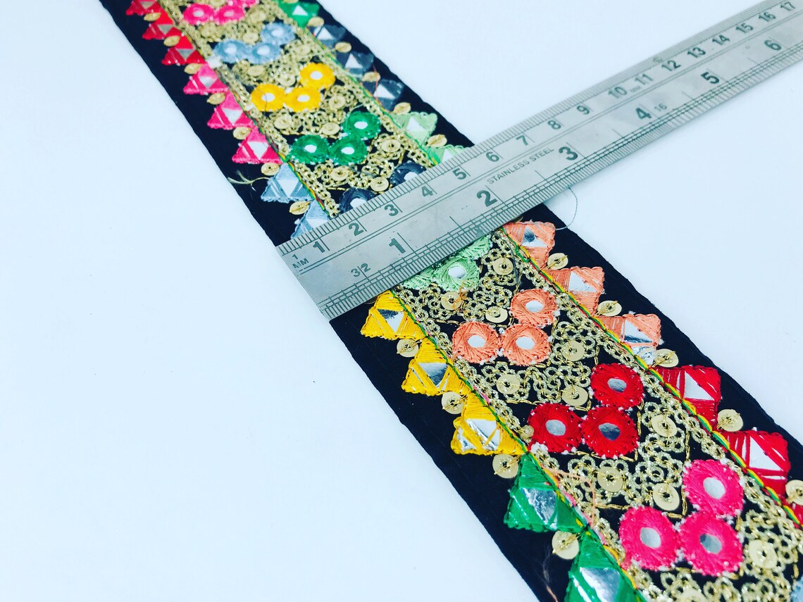 Indian Embroidered Trim by the Yard Drapery Saree Decorative Trimmings ...