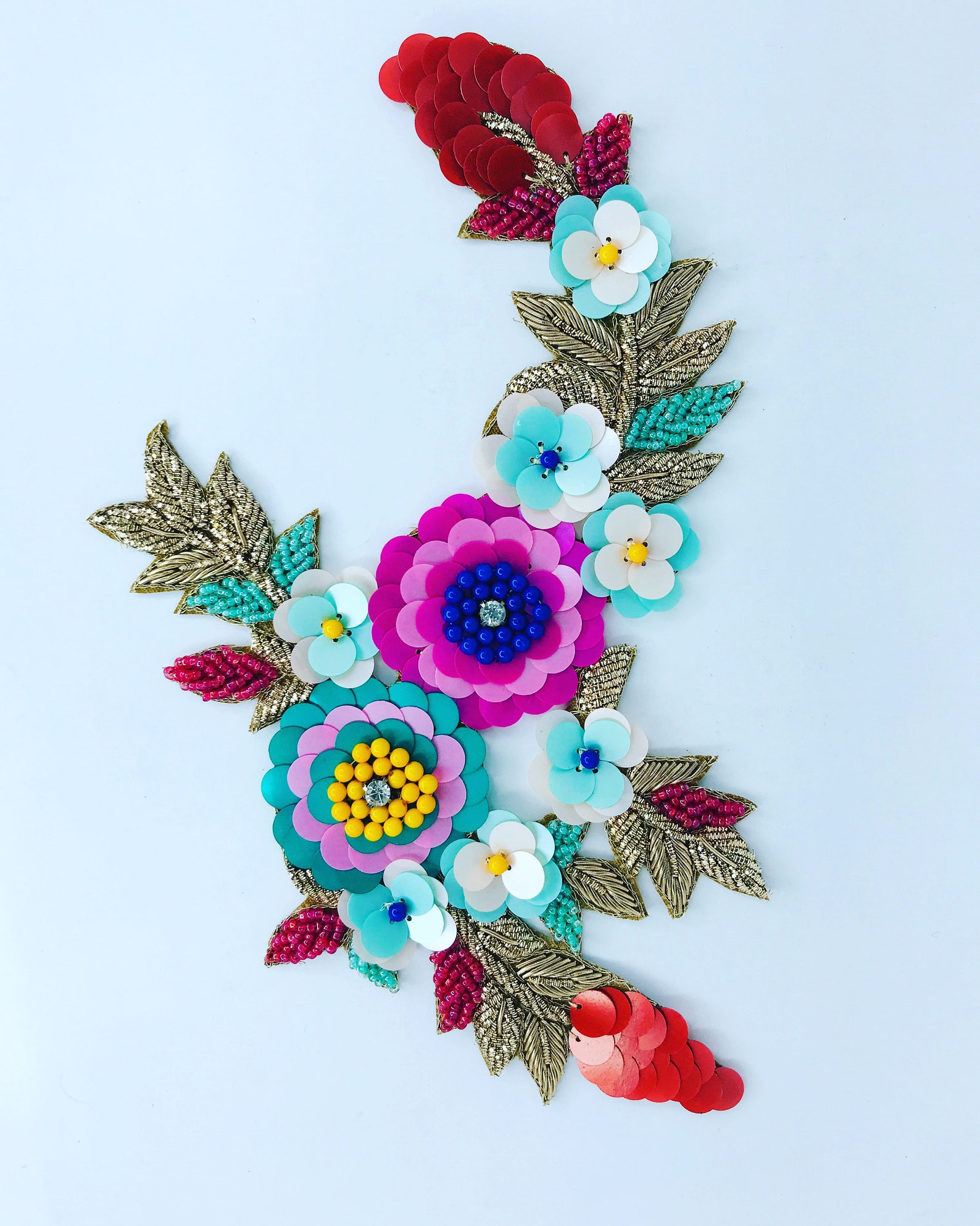 Hand Embroidered patch beaded Flower Bouquet Applique custom | Etsy