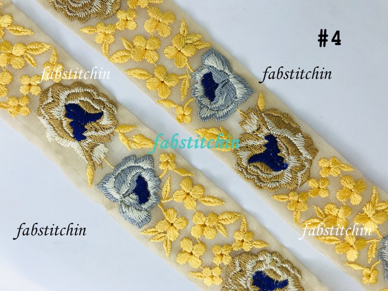 Floral Silk Fabric Trim by the Yard Embroidered Saree Ribbon | Etsy