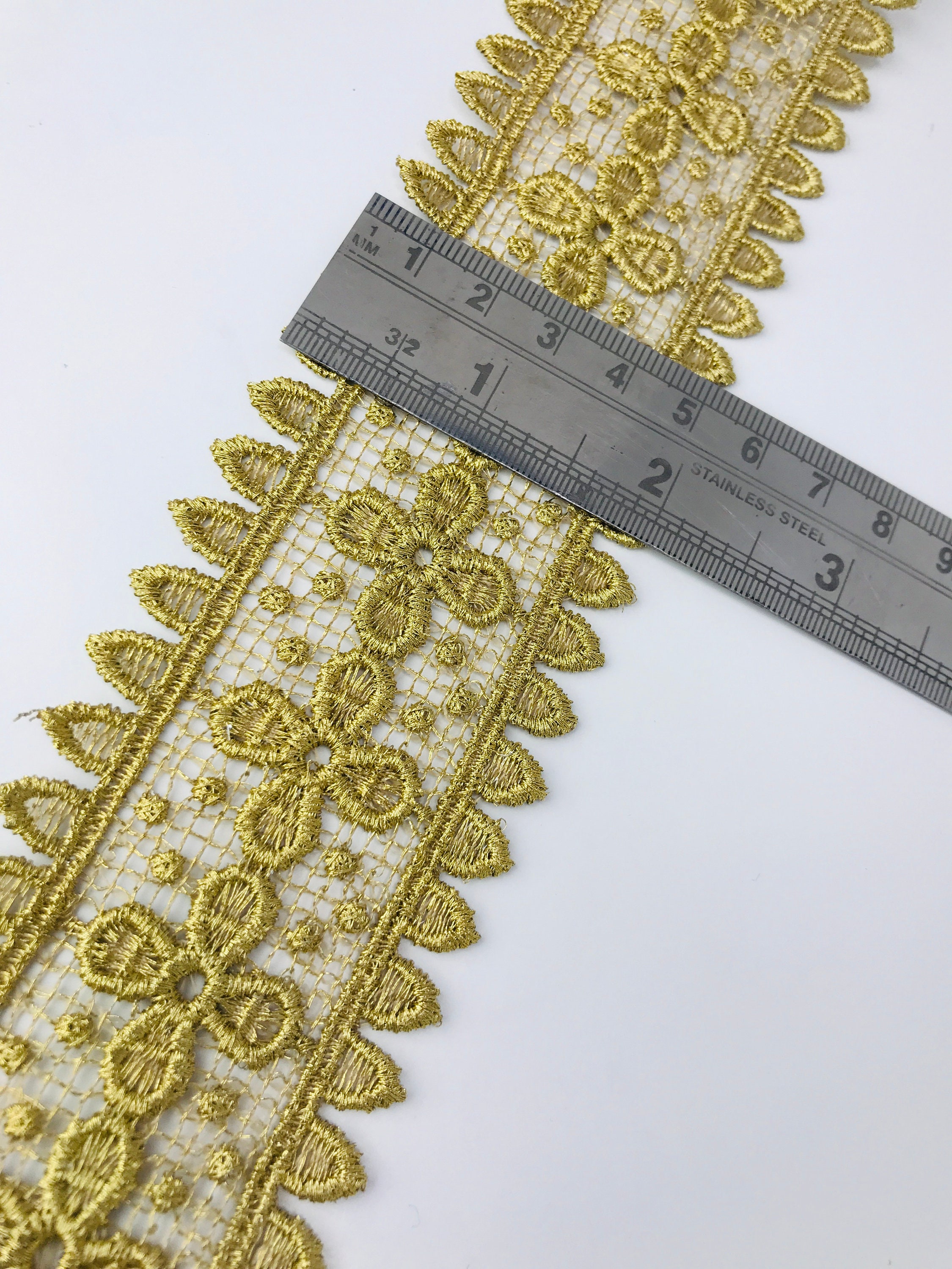 Golden Floral Embroidered Net Fabric Lace Floral Fabric Trim - Etsy