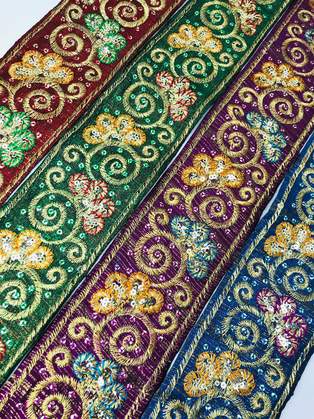 Floral Embroidered Jacquard Silk Fabric Border, Ribbons, Laces, Trims ...